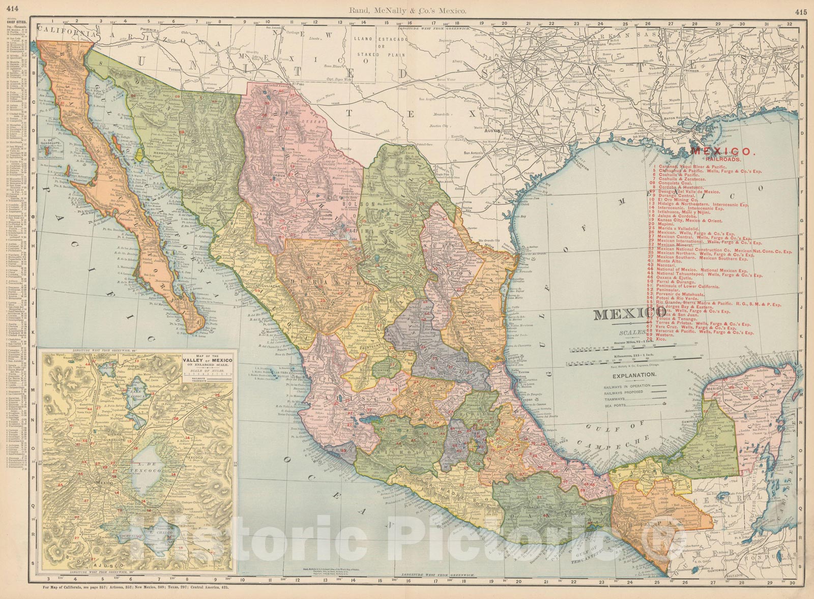 Historic Map : Mexico 1903 , Rand McNally Business Atlas , Vintage Wal ...