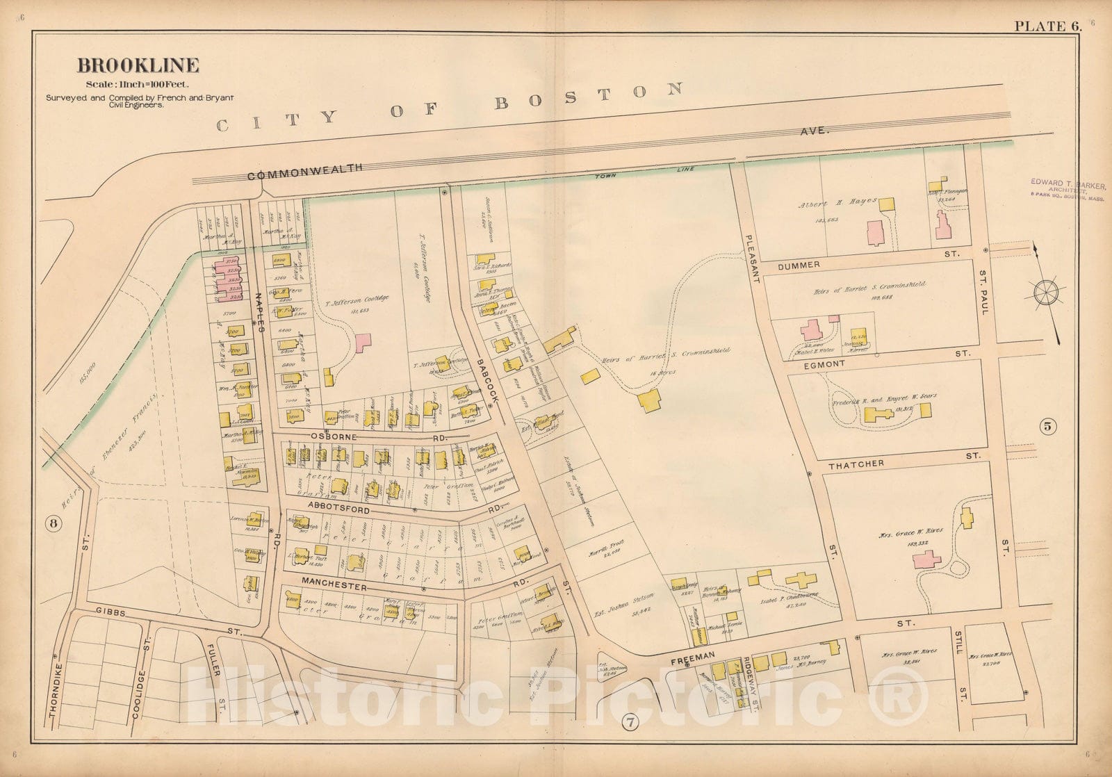 Historic Map : Atlas Town of Brookline, Brookline 1897 Plate 006 , Vin ...