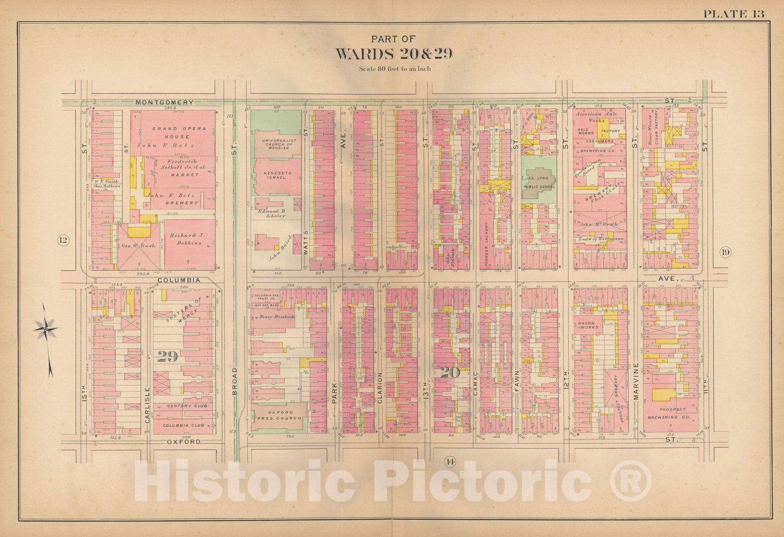 Historic Map : Philadelphia 1907 Plate 013 , Atlas 20th and 29th Wards ...