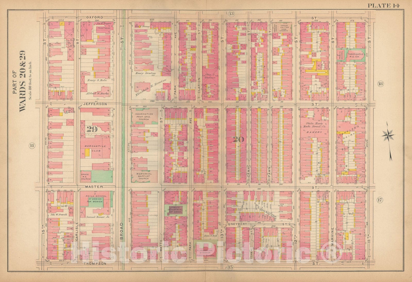 Historic Map : Philadelphia 1907 Plate 014 , Atlas 20th and 29th Wards ...