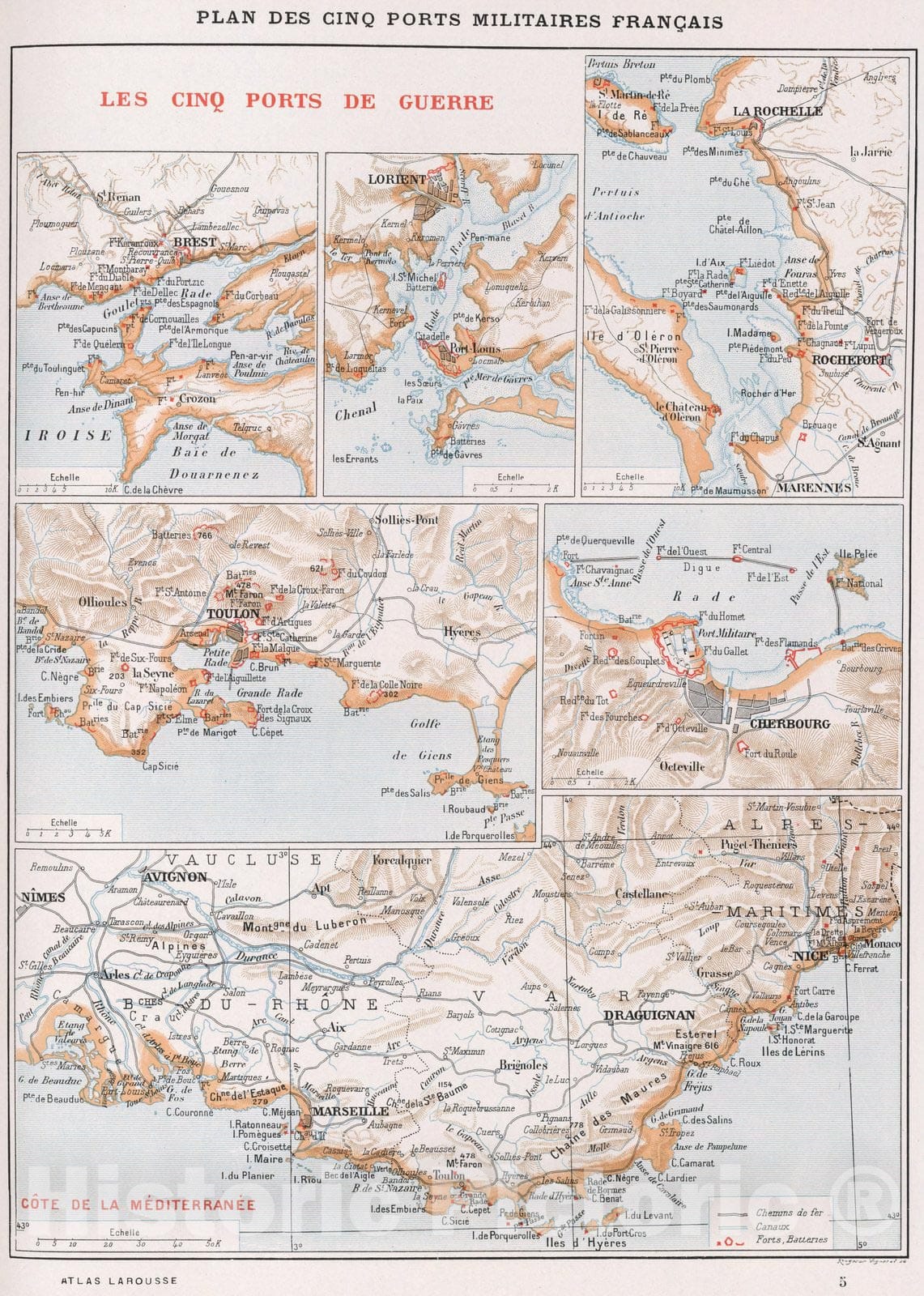 Historic Map : World Atlas Map, Plan des Cinq Ports Militaires Francai ...