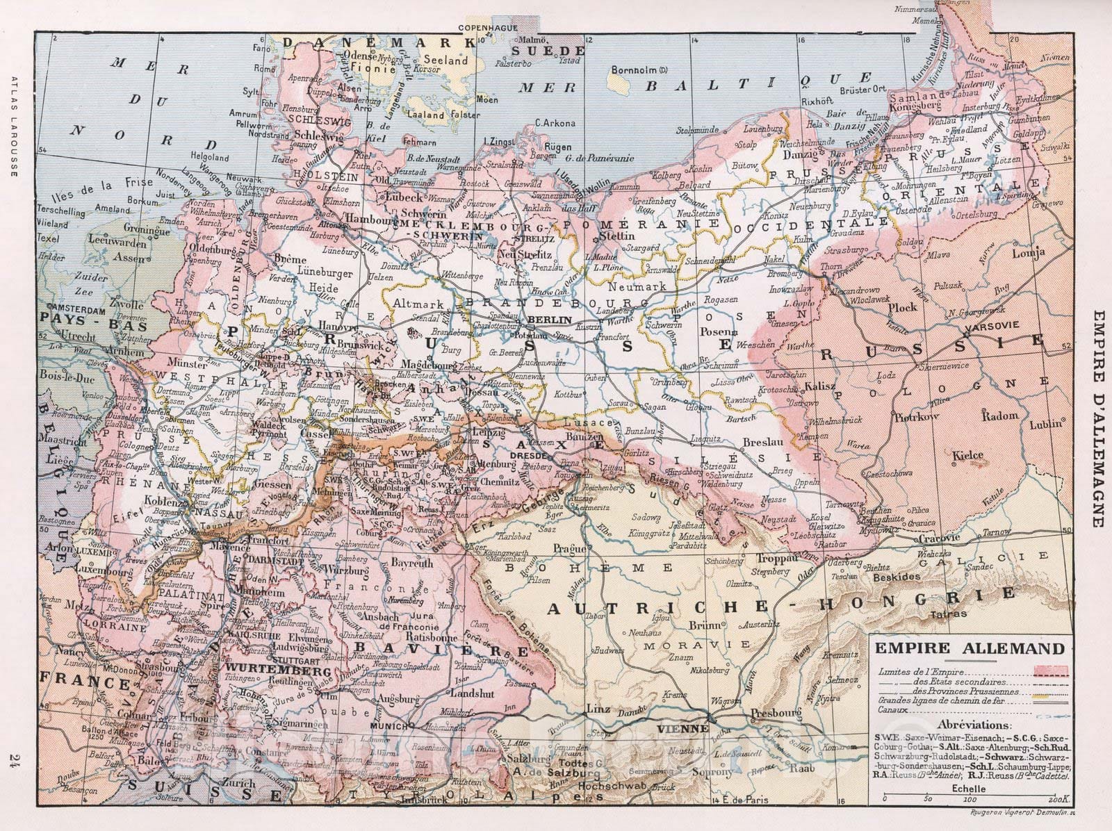 Historic Map : World Atlas Map, Empire d'Allemagne. 1900 - Vintage Wal ...