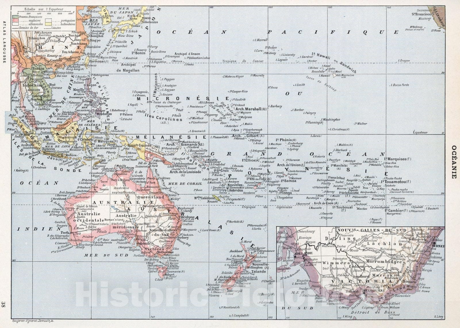 Oceania 1900 Historical Map Print | Atlas Larousse | Historic Pictoric