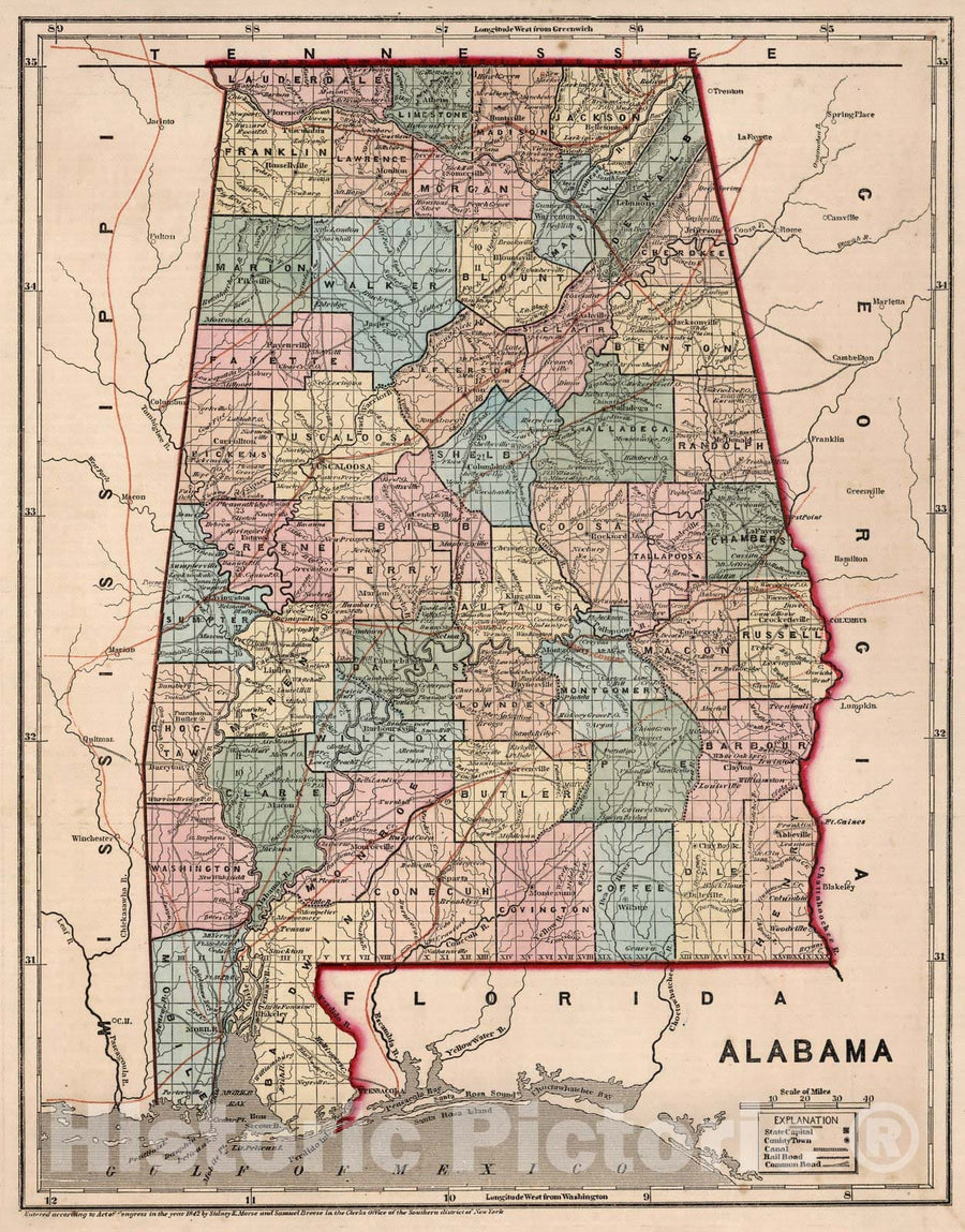 Historic Map : World Atlas Map, Alabama. 1842 - Vintage Wall Art ...