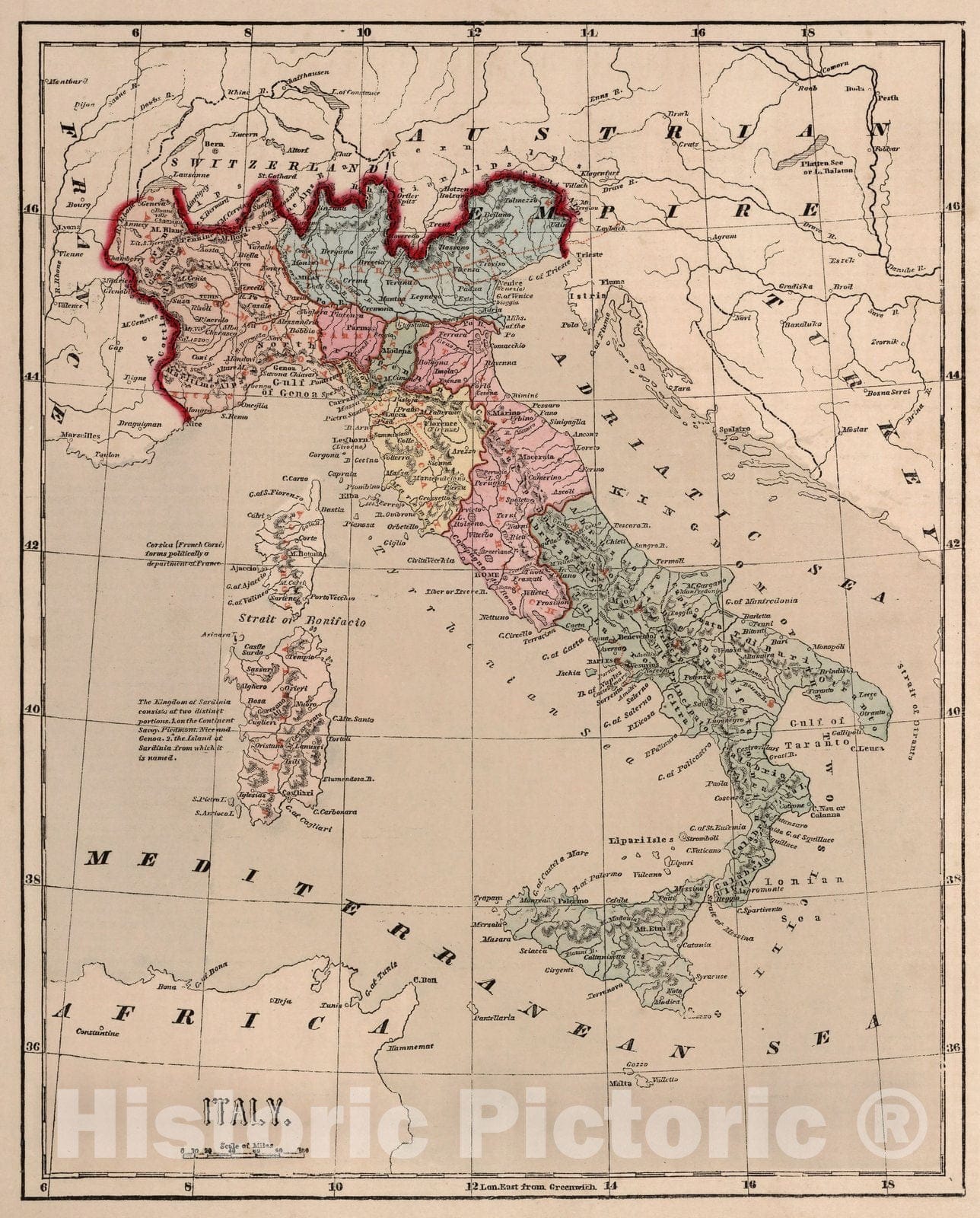 Historic Map : World Atlas Map, Italy. 1856 - Vintage Wall Art ...