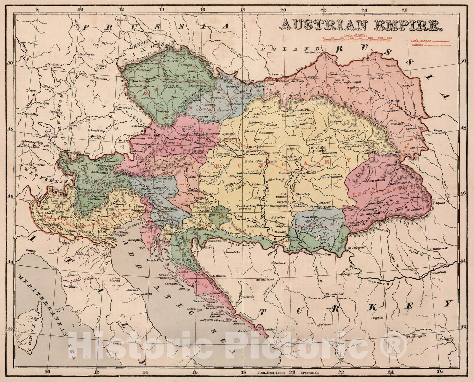 Historic Map : World Atlas Map, Austrian Empire. 1856 - Vintage Wall A ...