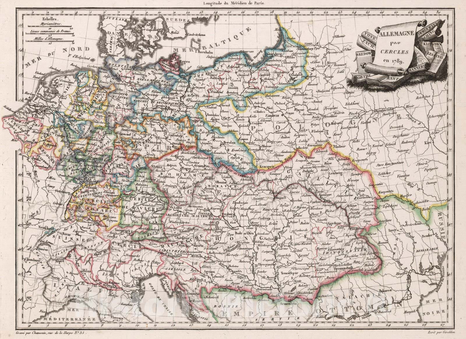 Historic Wall Map : Germany,Allemagne par Cercles en 1789. 1812 , Vint ...