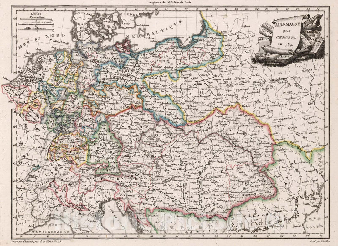 Historic Wall Map : Germany,Allemagne par Cercles en 1789. 1812 , Vint ...