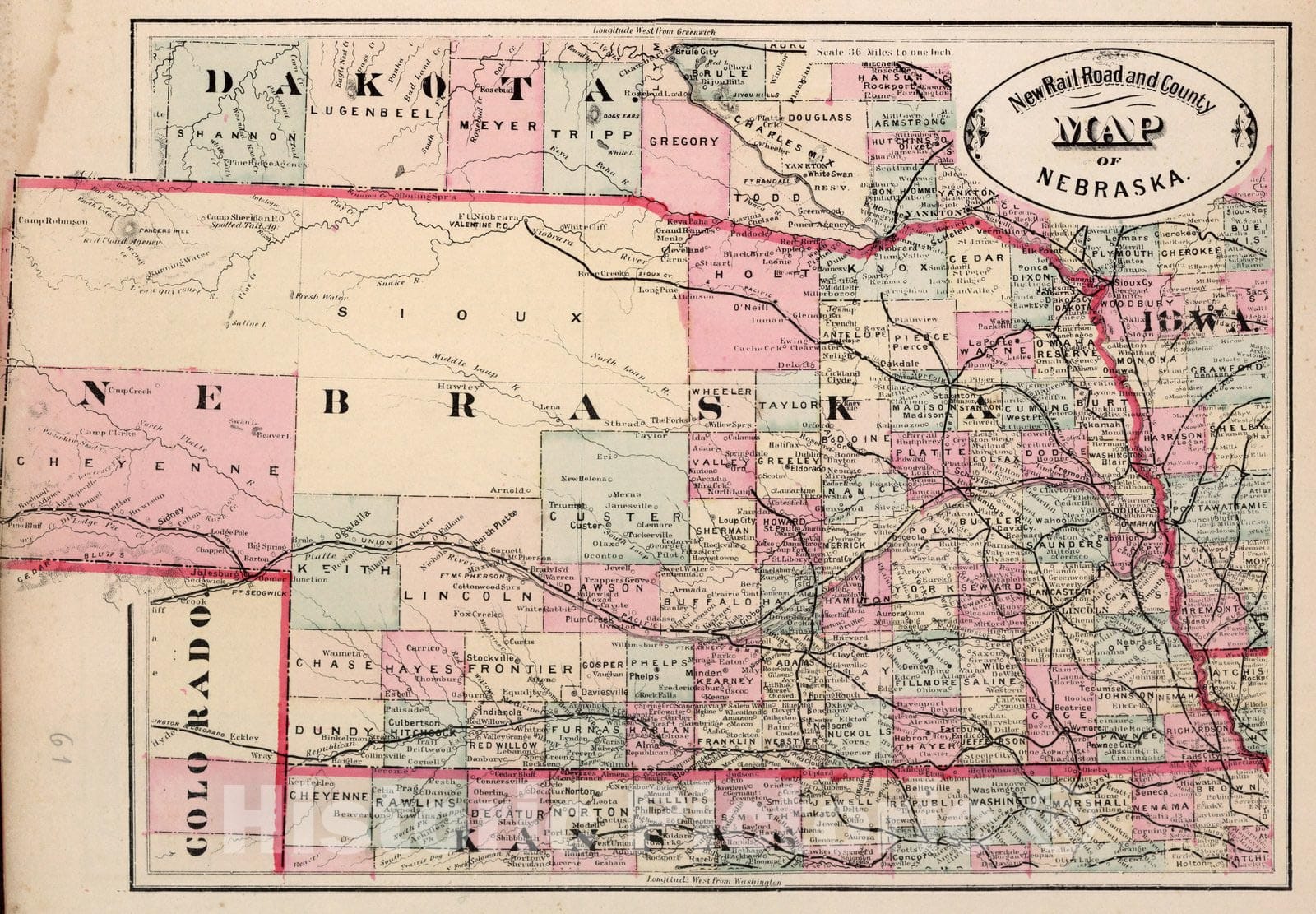 Historic Map : World Atlas Map, Nebraska. 1882 - Vintage Wall Art ...