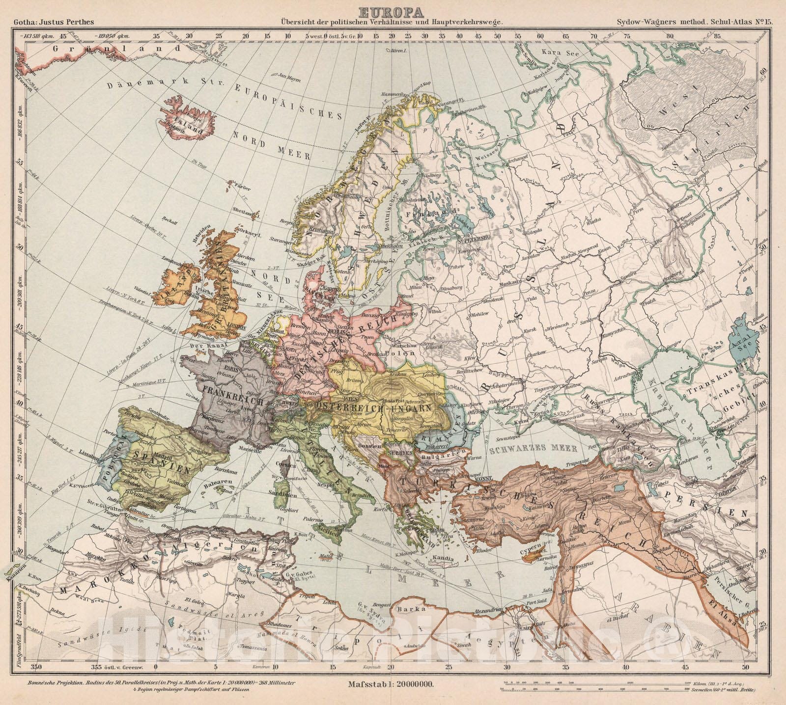 Historic Map : School Atlas Map, No. 15. Europa. 1902 - Vintage Wall A ...