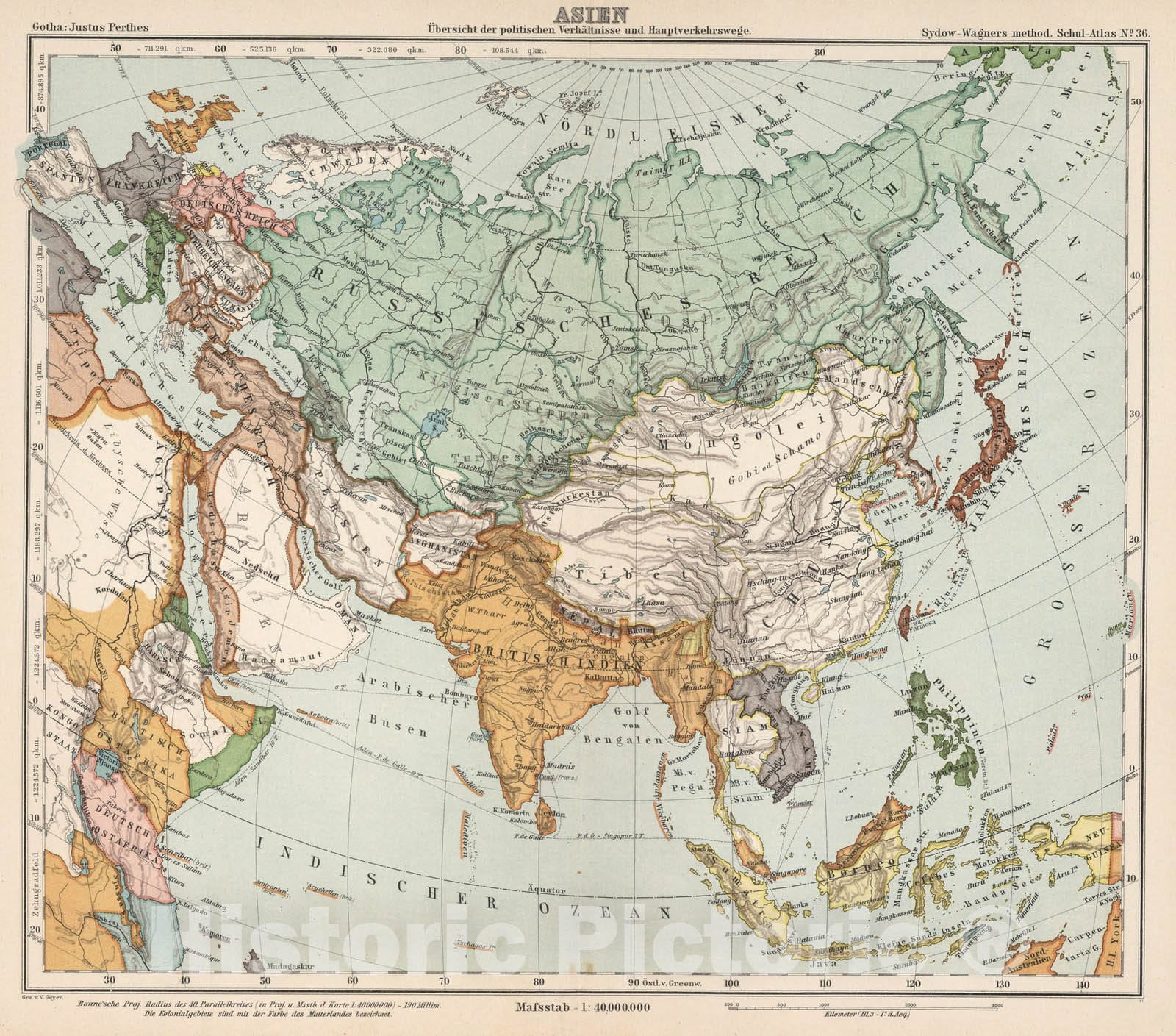 Asia 1902 Historical Map Print | School Atlas | Historic Pictoric
