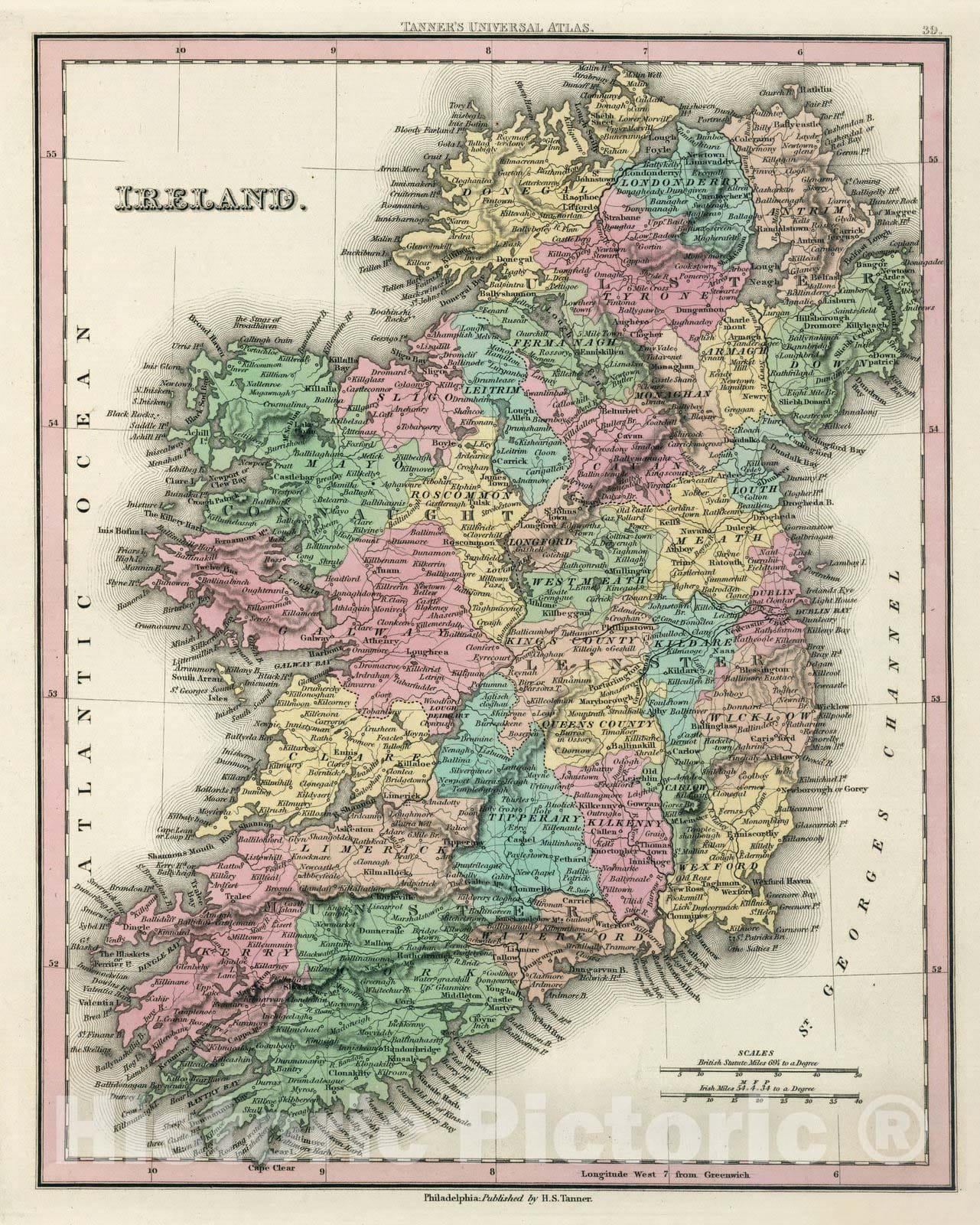 Historic Map : World Atlas Map, Ireland. 1833 - Vintage Wall Art ...