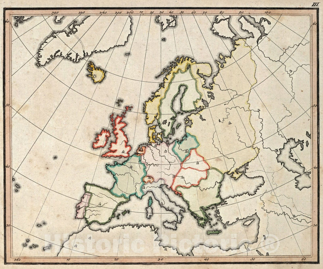Europe 1799 Historical Topographic Map Print | Historic Pictoric