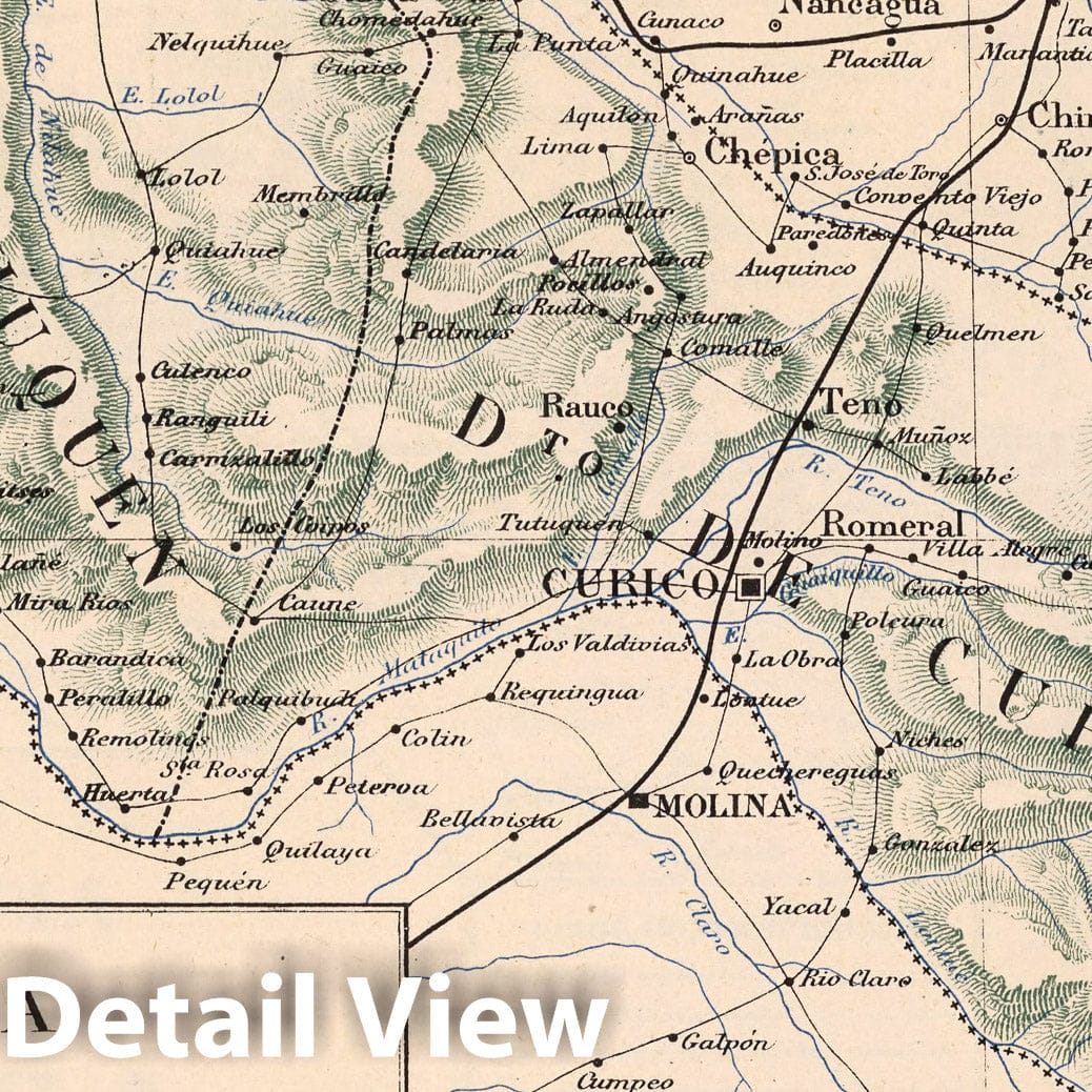 Historic Map : Chile, Mapa No. 20. Provincia de Curico, 1903 , Vintage ...