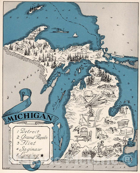 Historic Map : School Atlas Map, Michigan. 1931 - Vintage Wall Art ...