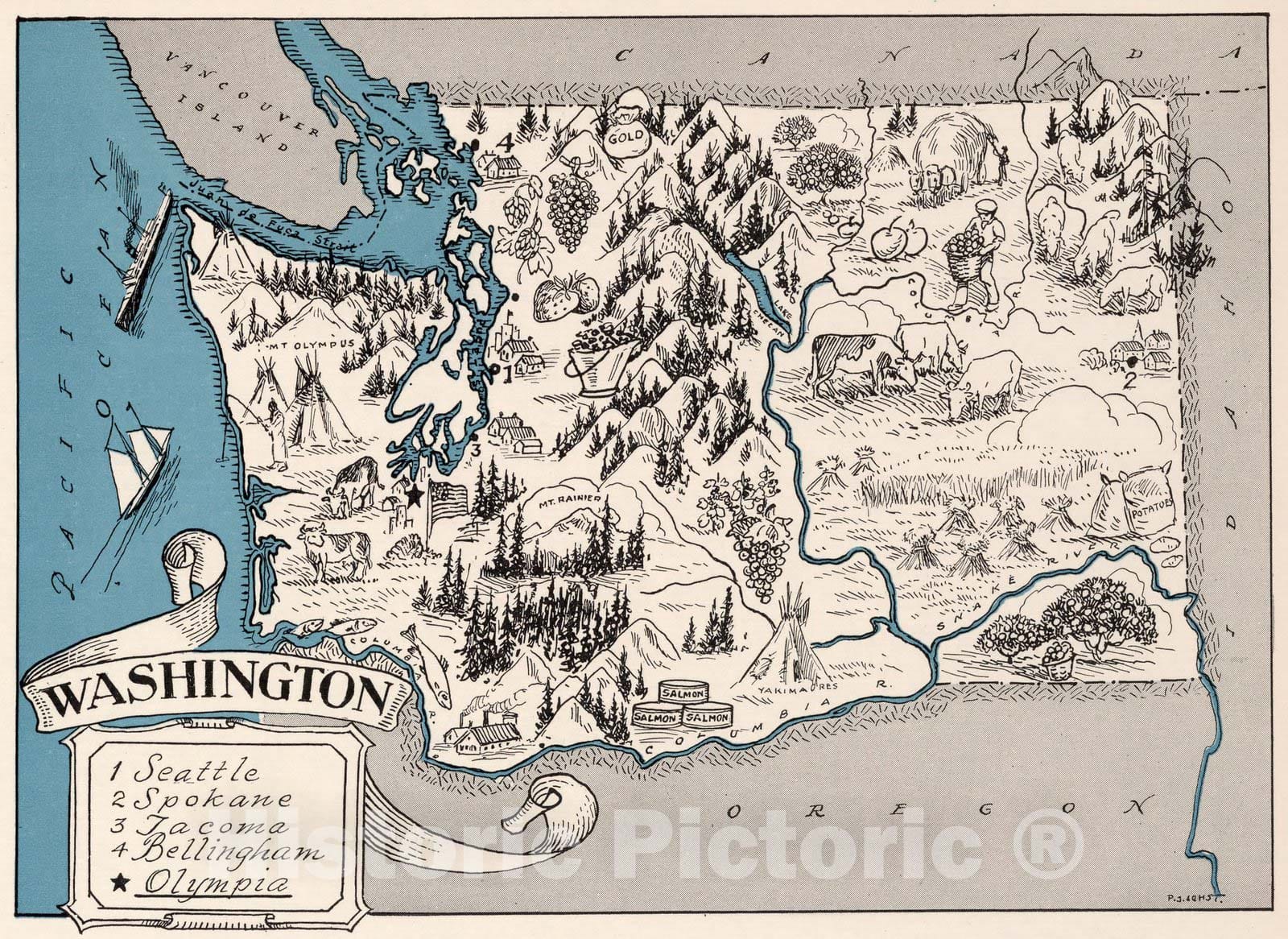 Historic Map : School Atlas Map, Washington. 1931 - Vintage Wall Art ...