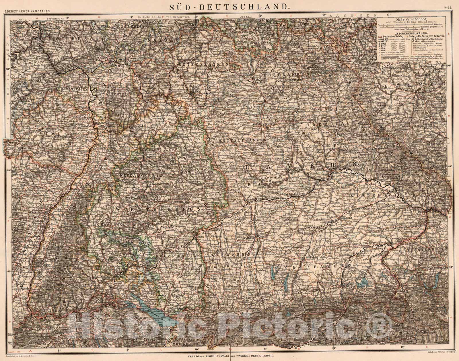 Historic Map : Germany,No. 22: Sud - Deutschland 1899 , Vintage Wall A ...