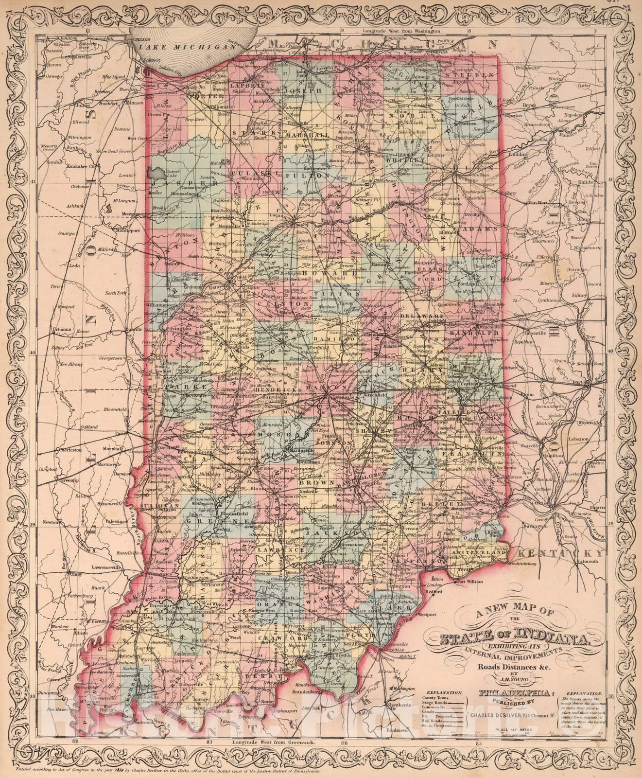 Historic Map : A New Map of the State of Indiana : Published by Charle ...