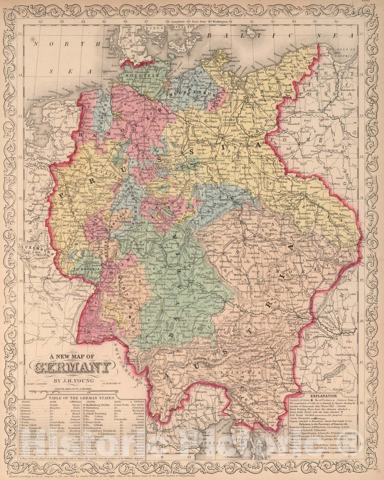 Historic Map : A New Map of Germany, 1856 - Vintage Wall Art – Historic ...