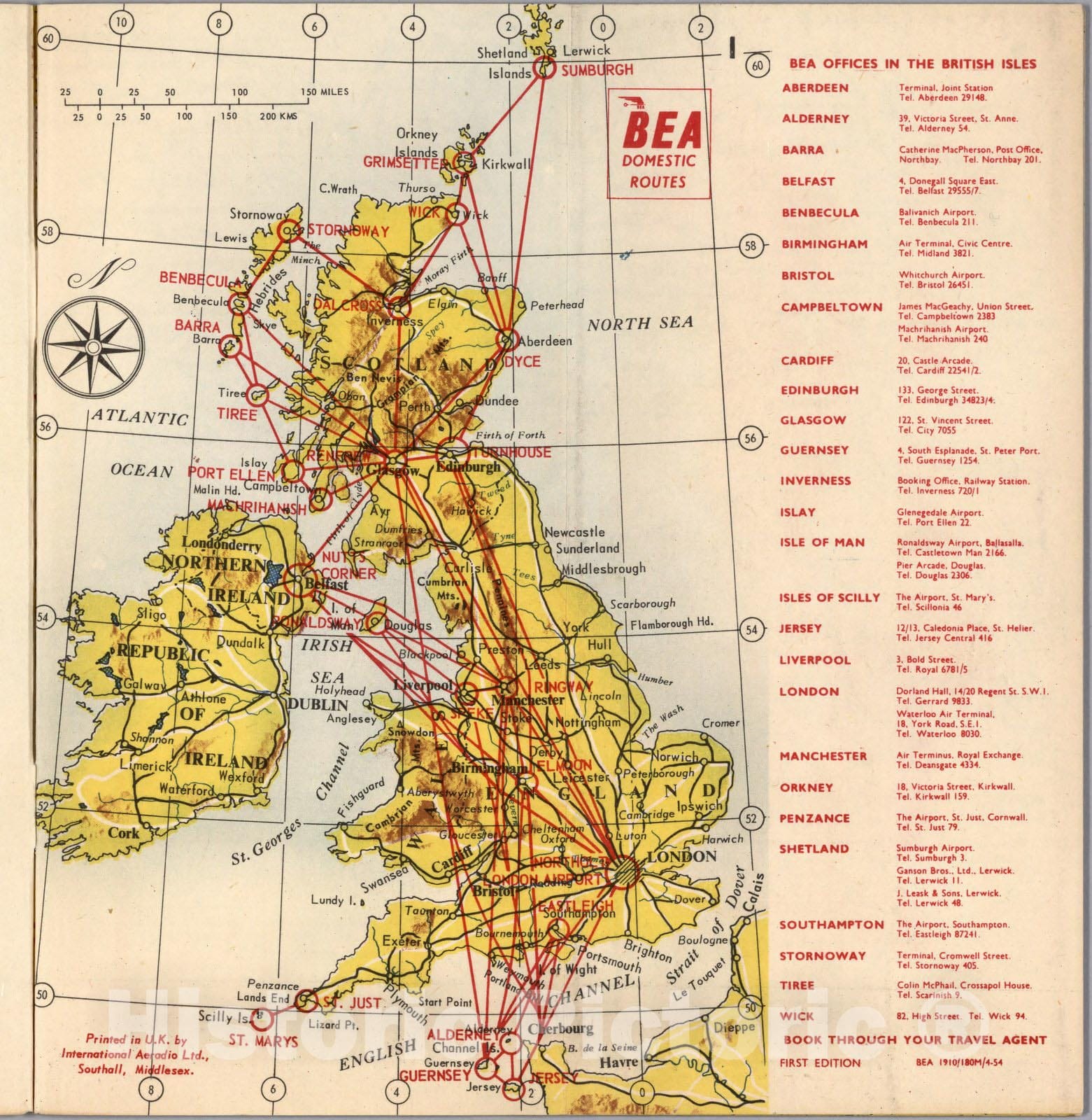 Historic Map : Pocket Map, BEA domestic routes 1954 - Vintage Wall Art ...