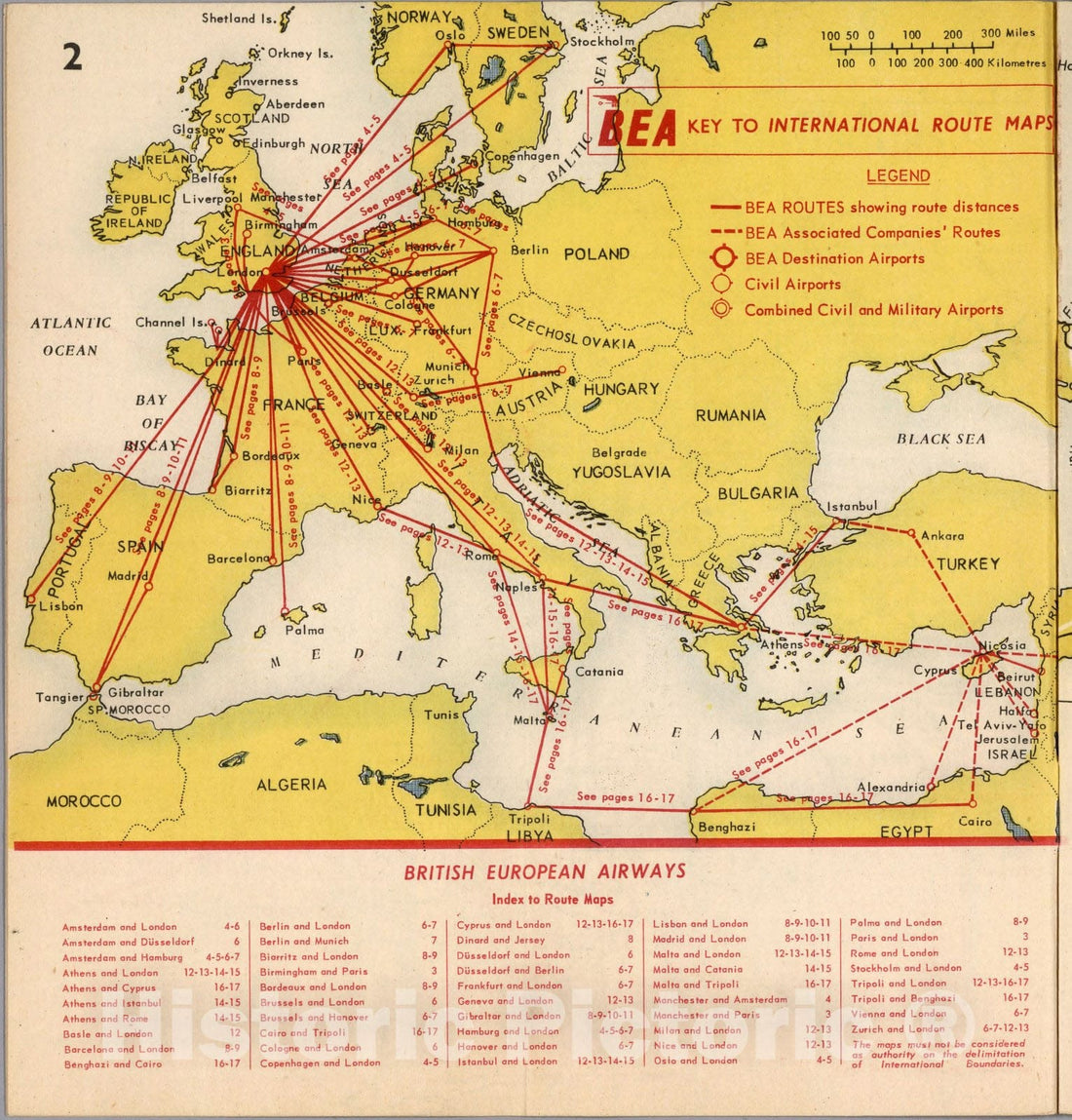 Historic Map : BEA key to international route map, 1954 - Vintage Wall ...