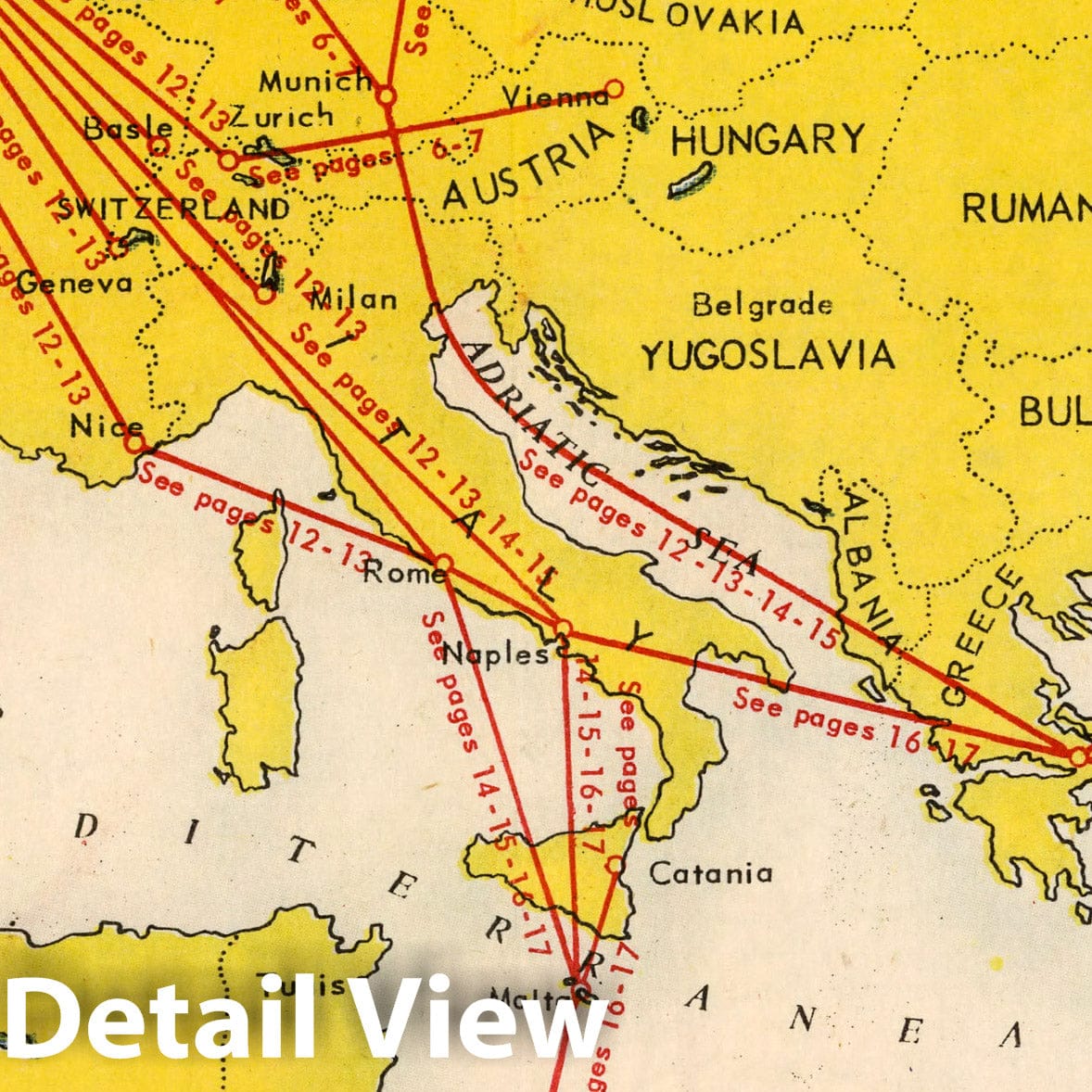Historic Map : BEA key to international route map, 1954 - Vintage Wall ...