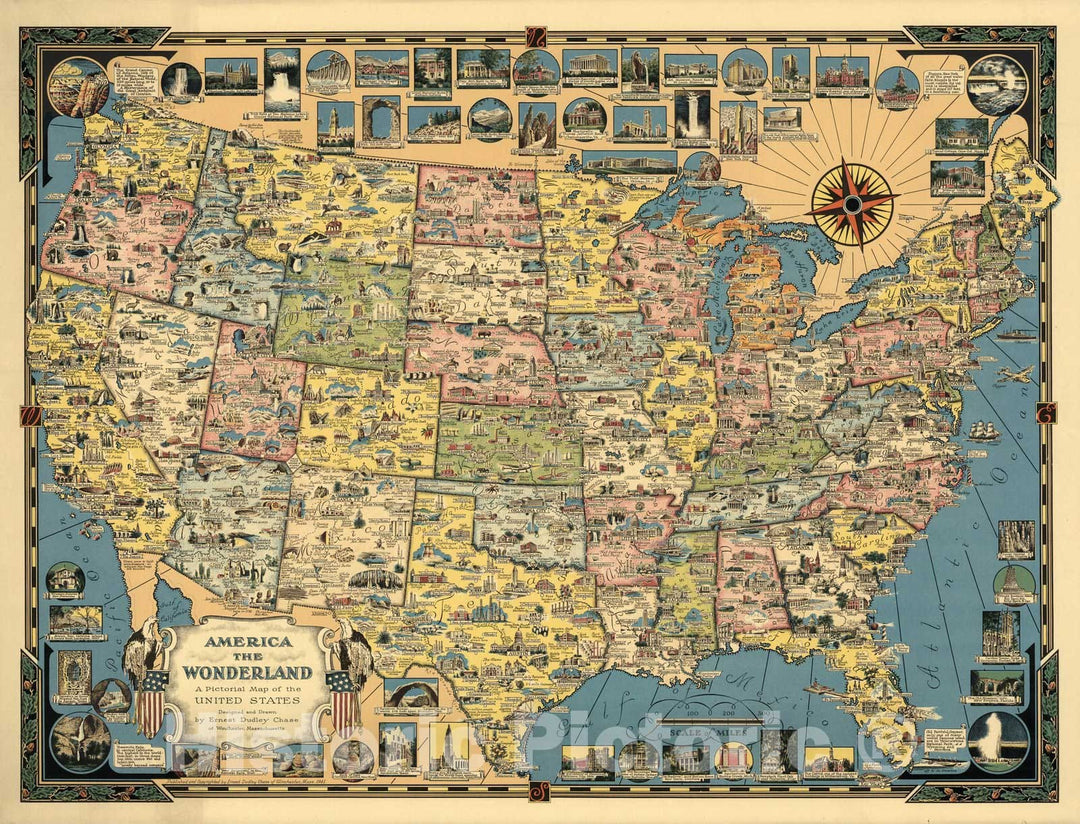 Historic Map - America The Wonderland - A Pictorial Map of The United ...