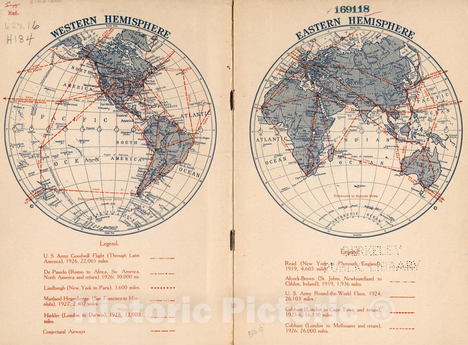 Historic Wall Map : World Atlas Map, Western Hemisphere. Eastern Hemis ...