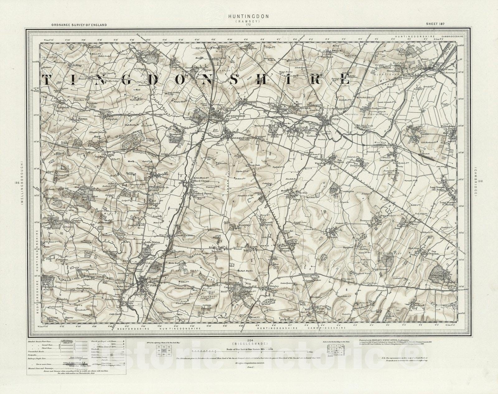 Huntingdon Survey Map 1899 | Ordnance Survey Print | Historic Pictoric