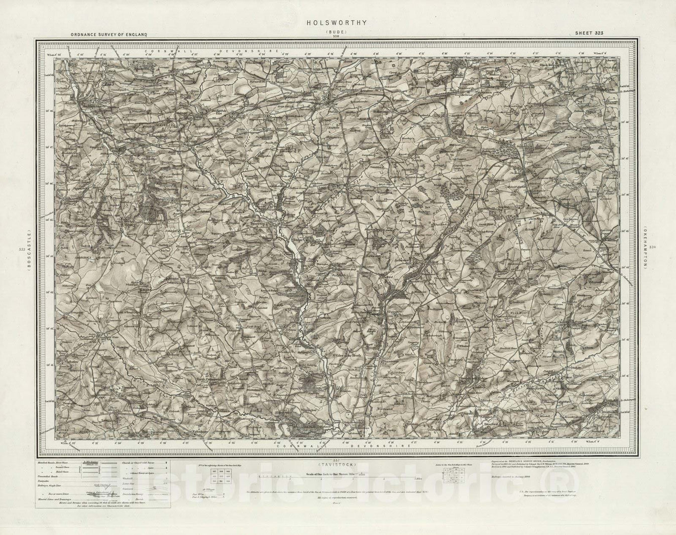Holsworthy Survey Map 1895 Ordnance Survey Print | Historic Pictoric