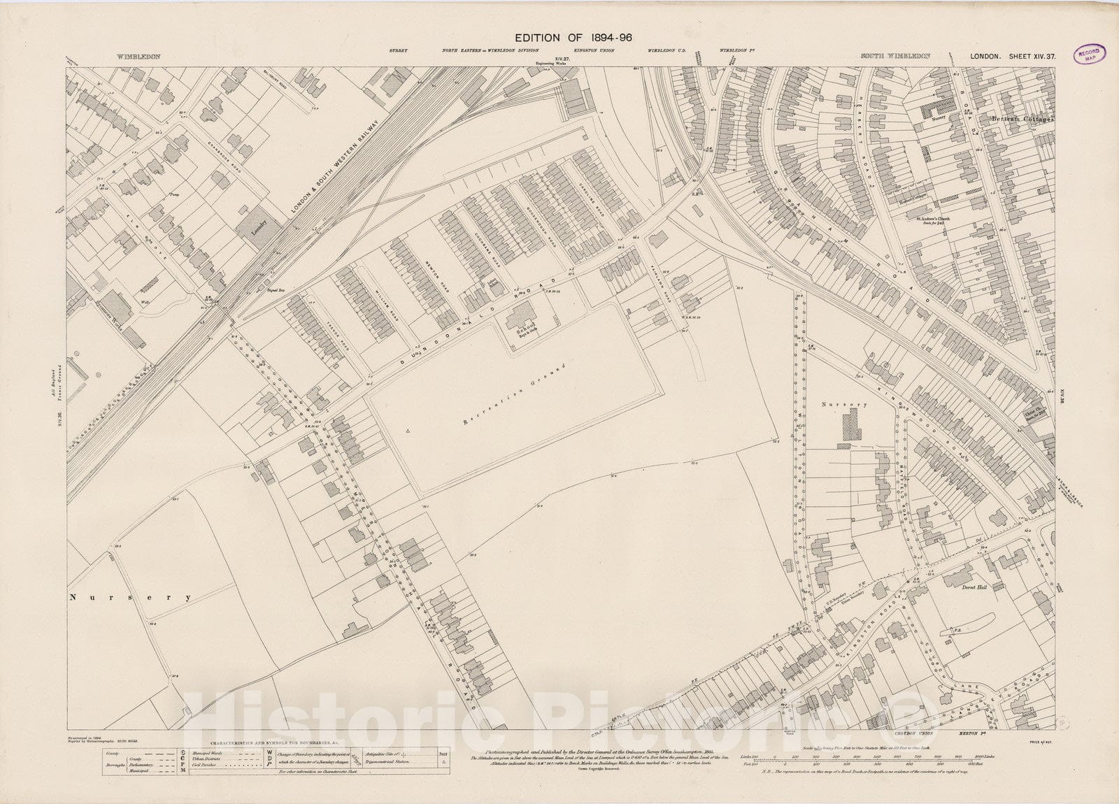 London Sheet XIV.37 1895 Ordnance Survey Map Print | Historic Pictoric