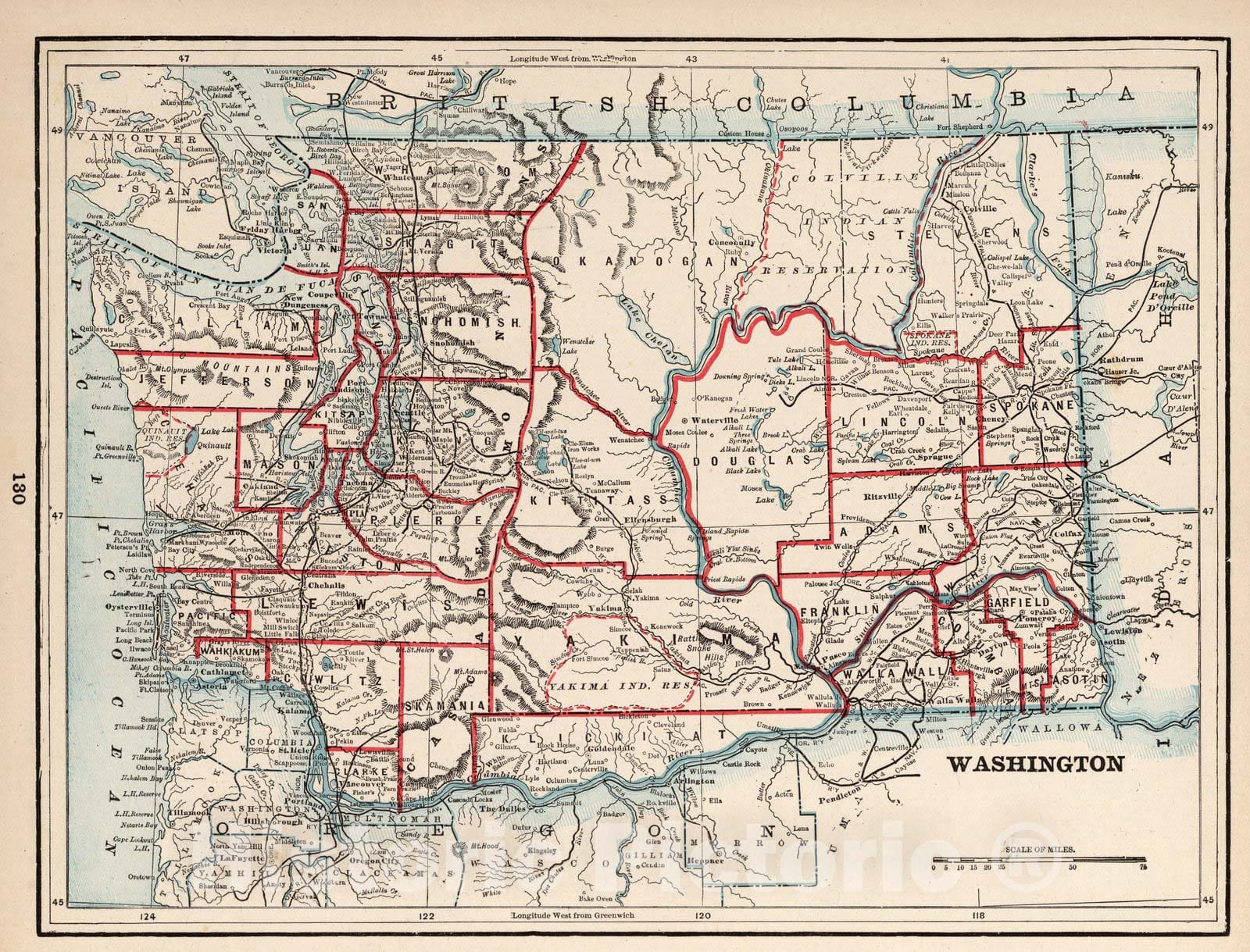 Historic Map : World Atlas Map, Washington 1893 - Vintage Wall Art ...