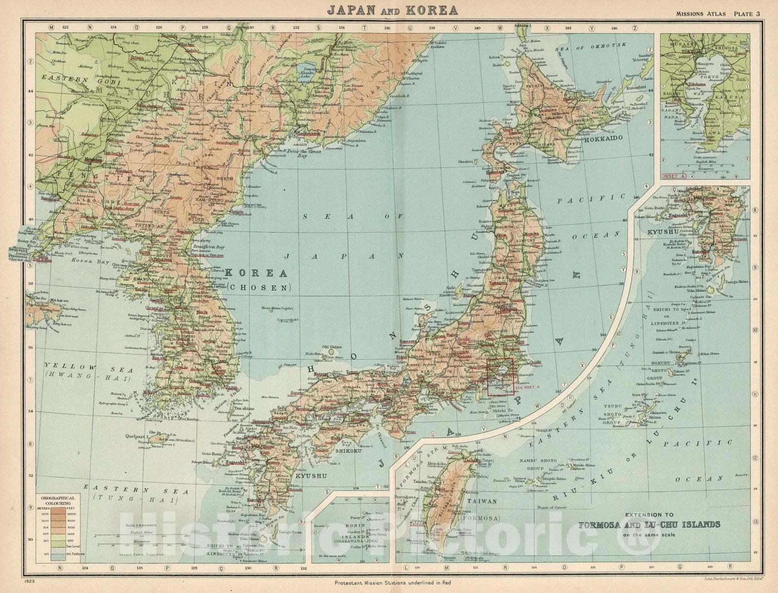 Historic Map : World Atlas Map, Plate 3. Japan and Korea. Extension to ...