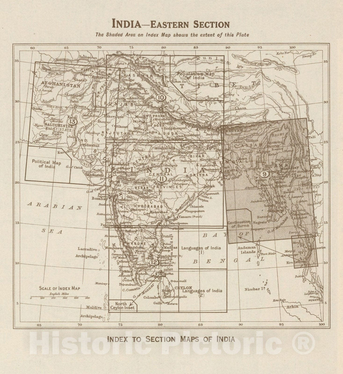 Historic Wall Map : Index Map: India - Eastern Section. Index to Secti ...