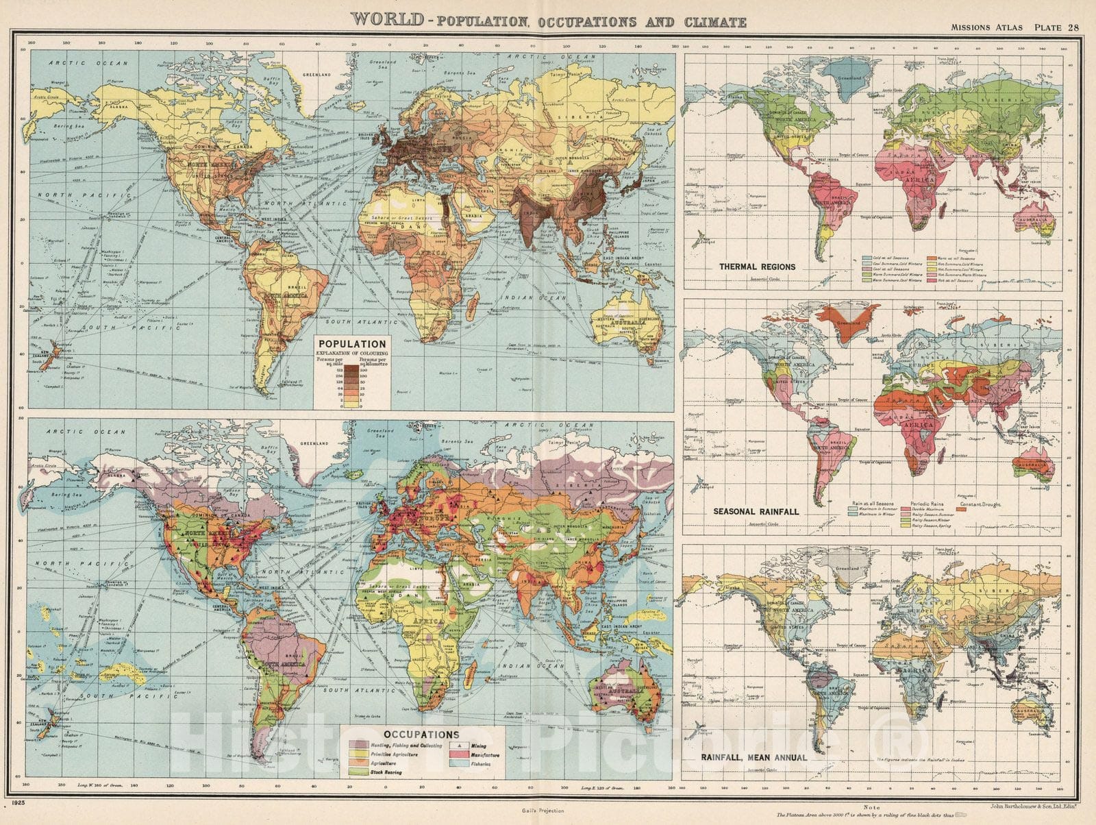 Historic Map : World Atlas Map, Plate 28. World - Population, Occupati ...