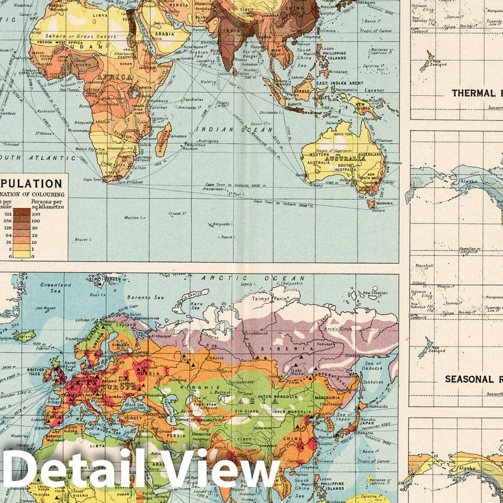 Historic Map : World Atlas Map, Plate 28. World - Population, Occupati ...