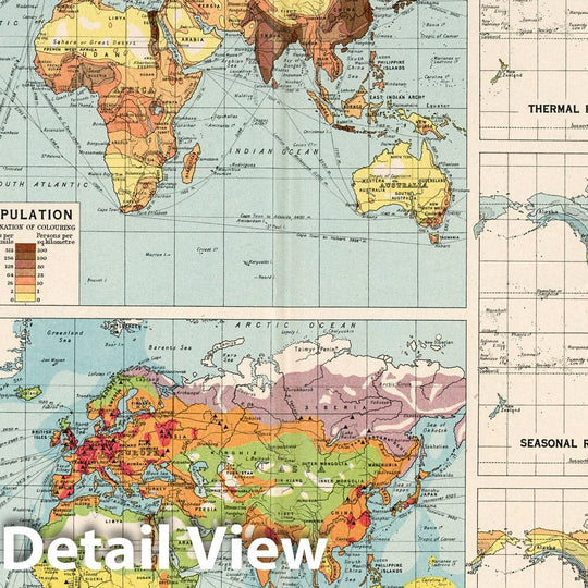 Historic Map : World Atlas Map, Plate 28. World - Population, Occupati ...