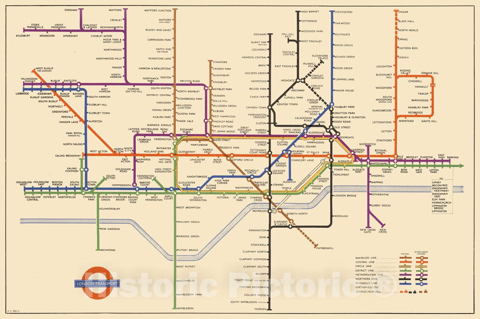 Historic Map : Pocket Map, London Underground. 1950 - Vintage Wall Art ...