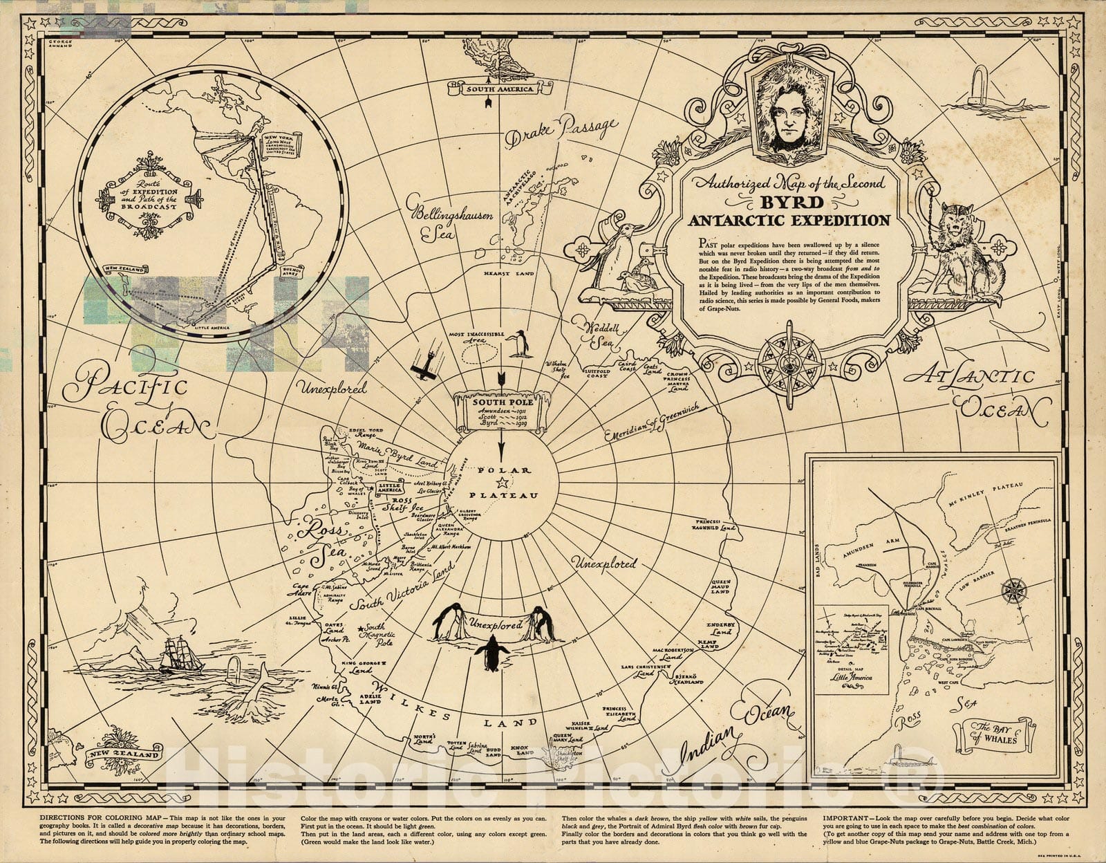 Historic Map : Authorized map of the second Byrd Antarctic expedition ...