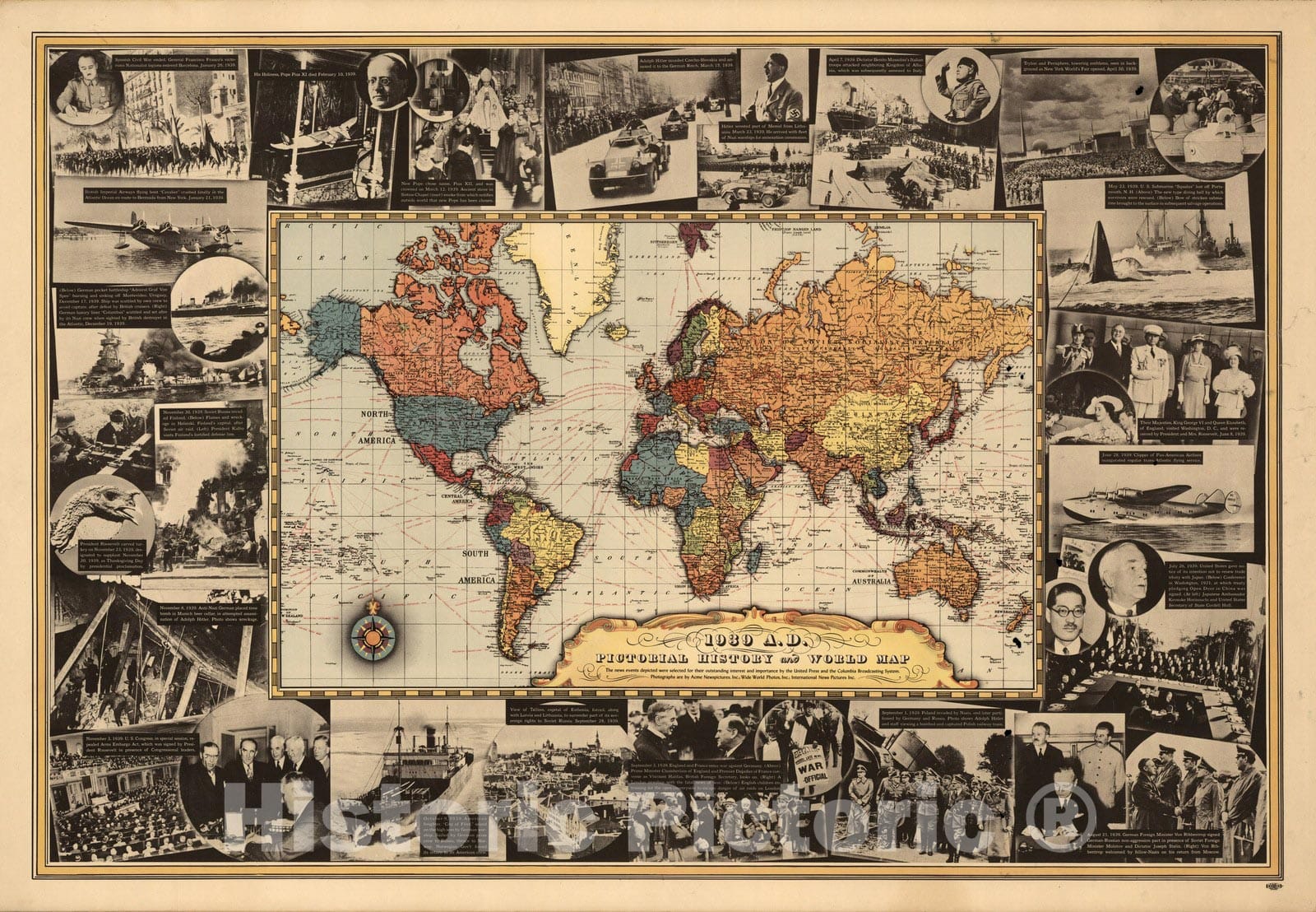 Historic Wall Map : 1939 A.D. Pictorial history and world map - Vintag ...