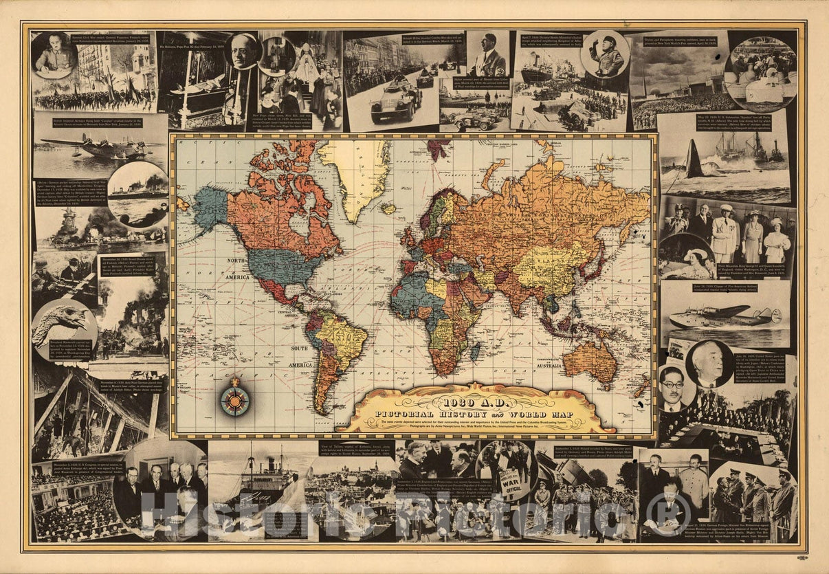 Historic Wall Map : 1939 A.D. Pictorial history and world map - Vintag ...