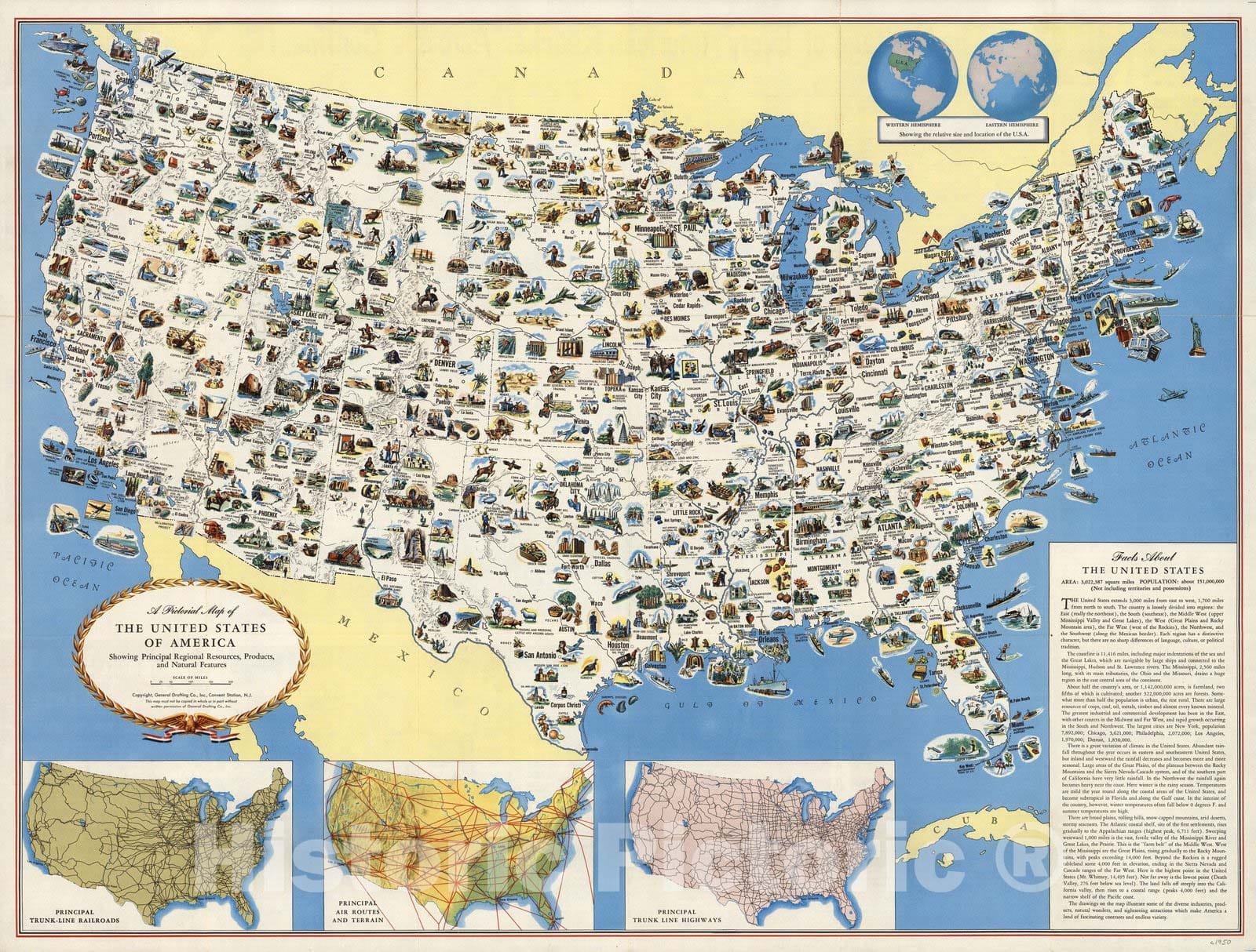 Historic Map : Pictorial map of the United States of America, 1950 - V ...