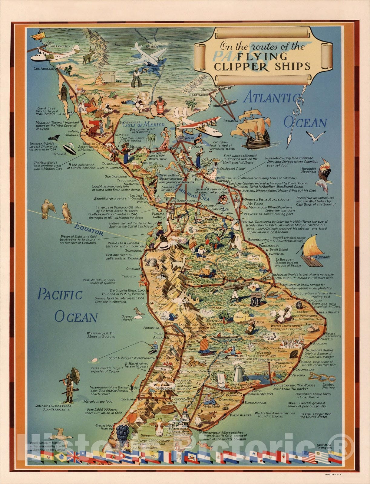 Historic Wall Map : On the routes of the flying clipper ship. Kenneth ...