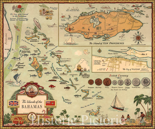 Historic Map : The Islands of the Bahamas. George Annand 1951 - Vintag ...
