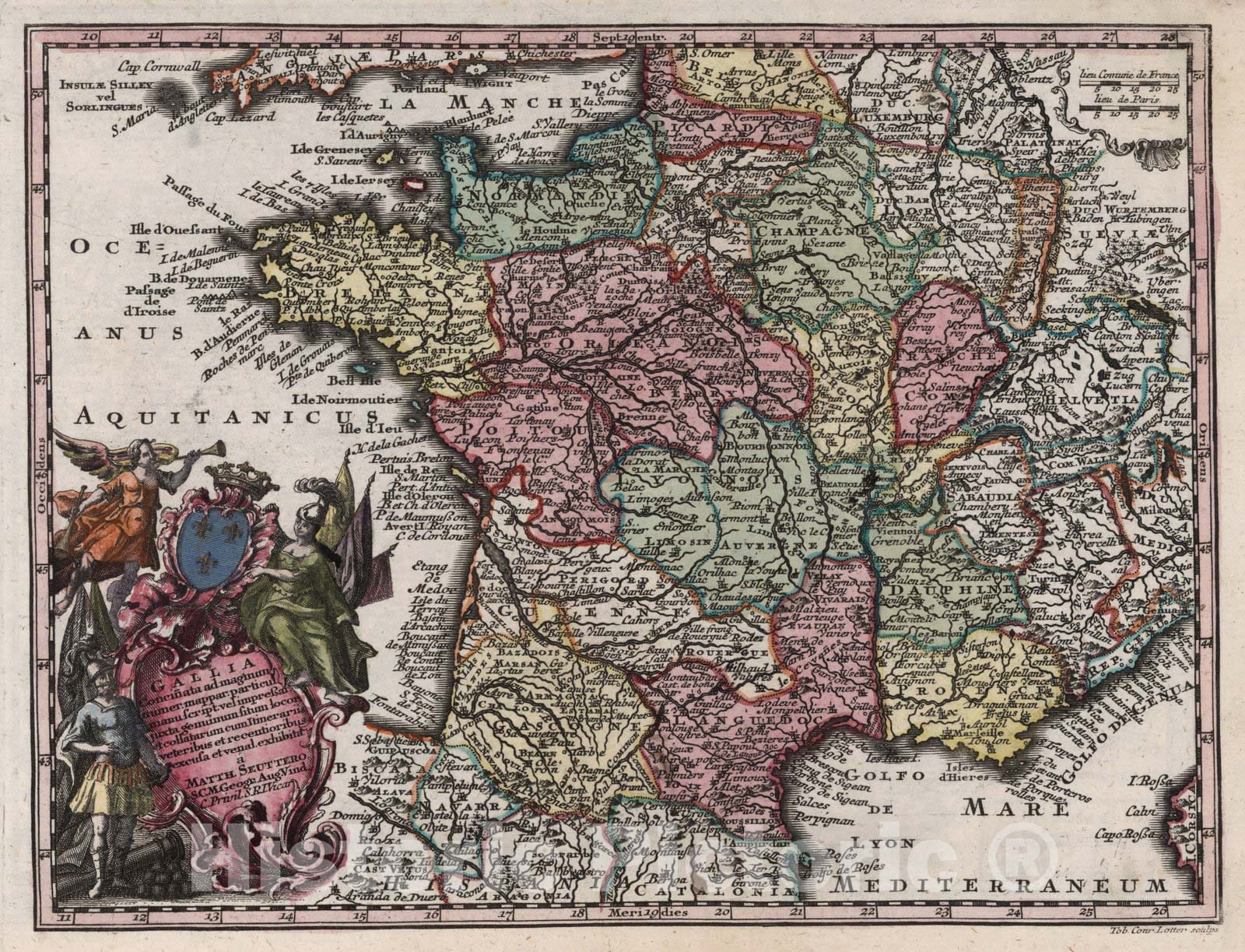 Historic Map : France,Gallia 1744 , Vintage Wall Art - Historic Pictoric