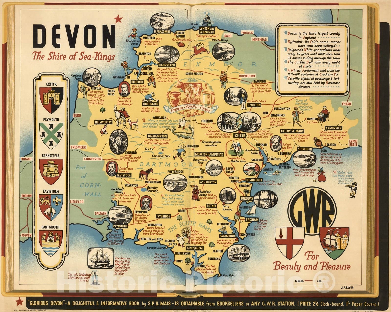 Historic Map : Devon : The shire of sea-King. For beauty and pleasure ...