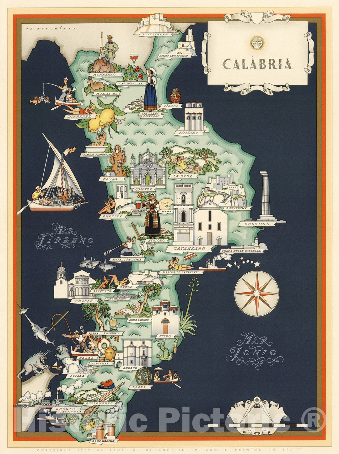 Historic Map : Italy, Guide Book, Calabria. 1939, , Vintage Wall Art ...