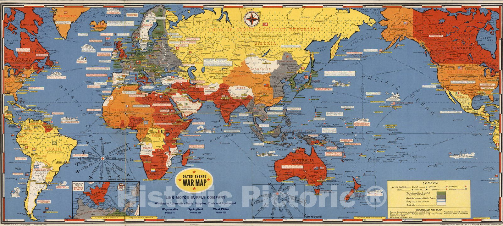 1944 World Pictorial War Map Print | WWII Historical Map – Historic ...
