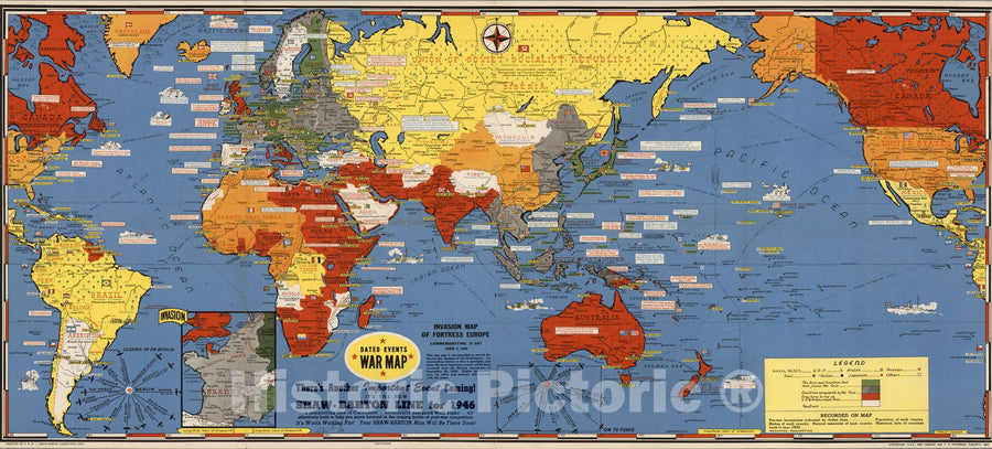 Historic Map : Dated Events War Map. 1944. 19th Edition. - Vintage Wal – Historic Pictoric