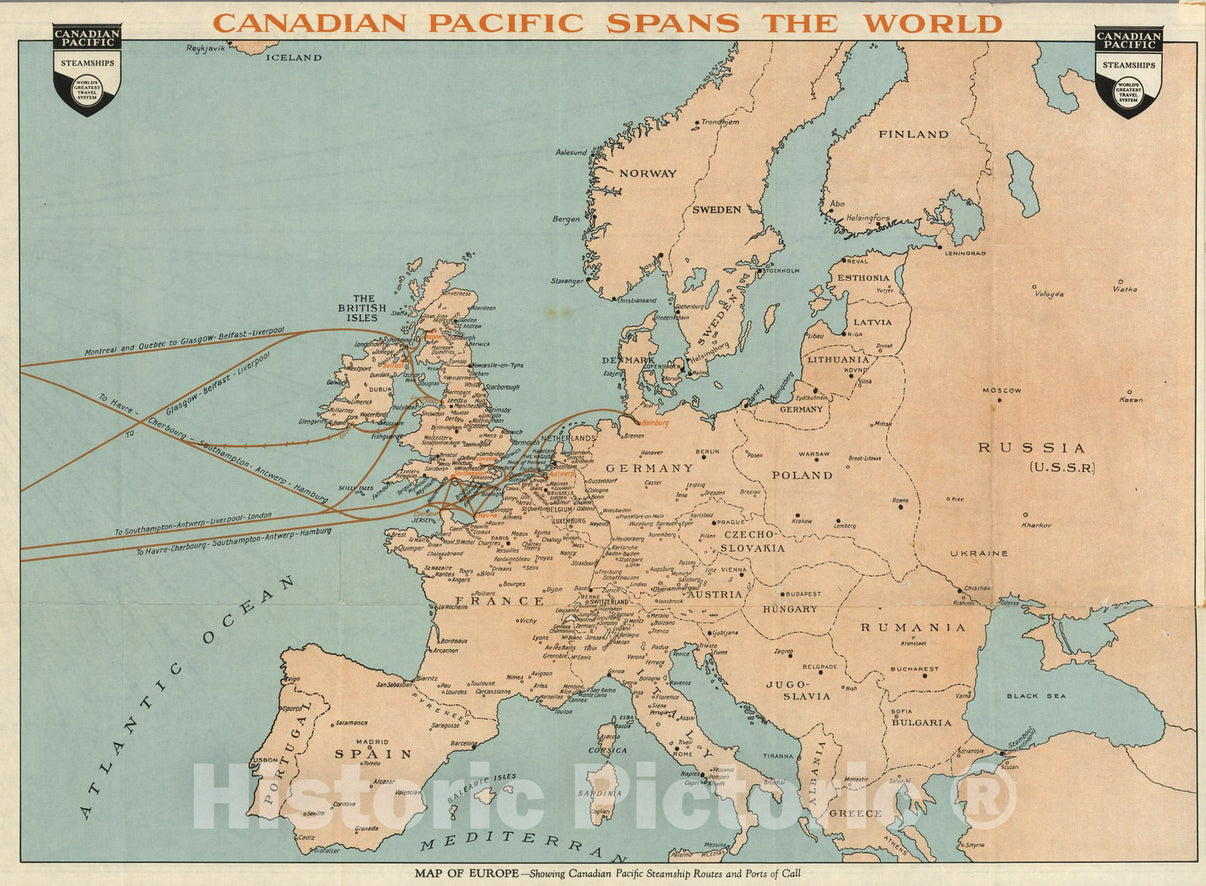 Historic Map : Map of the World. Map of Europe, 1938 - Vintage Wall Ar ...
